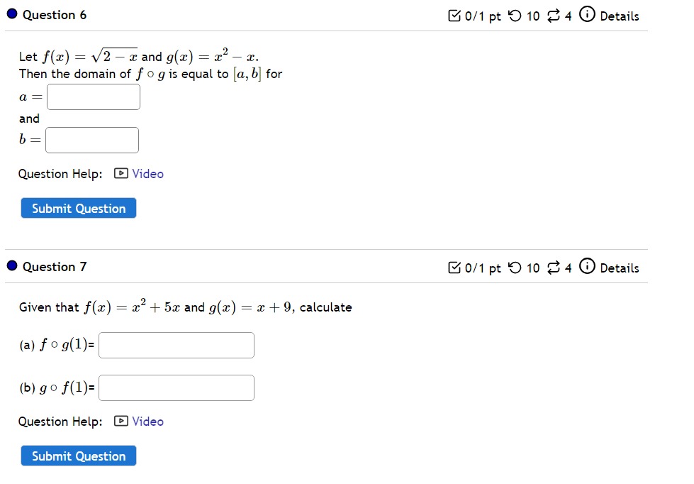 Solved Question 6Let f(x)=2-x2 ﻿and g(x)=x2-x.Then the | Chegg.com