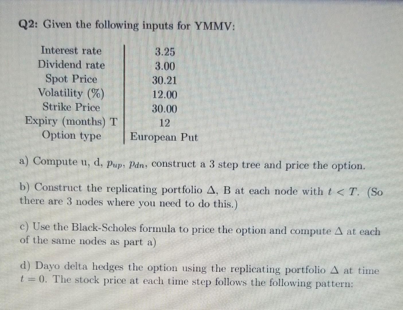 Q2: Given the following inputs for YMMV: Interest | Chegg.com