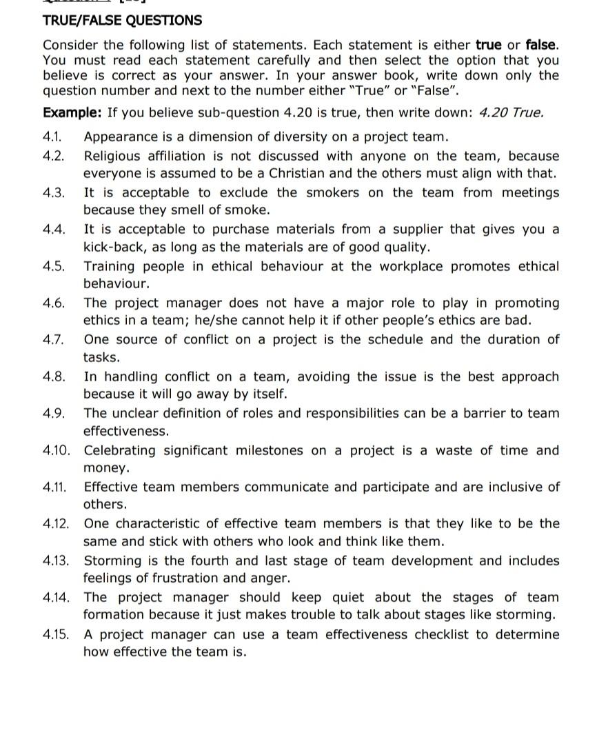 Solved TRUE/FALSE QUESTIONS Consider the following list of | Chegg.com