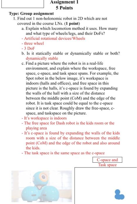 Solved Group assignment 1. Find out 1 non-holonomic robot in | Chegg.com