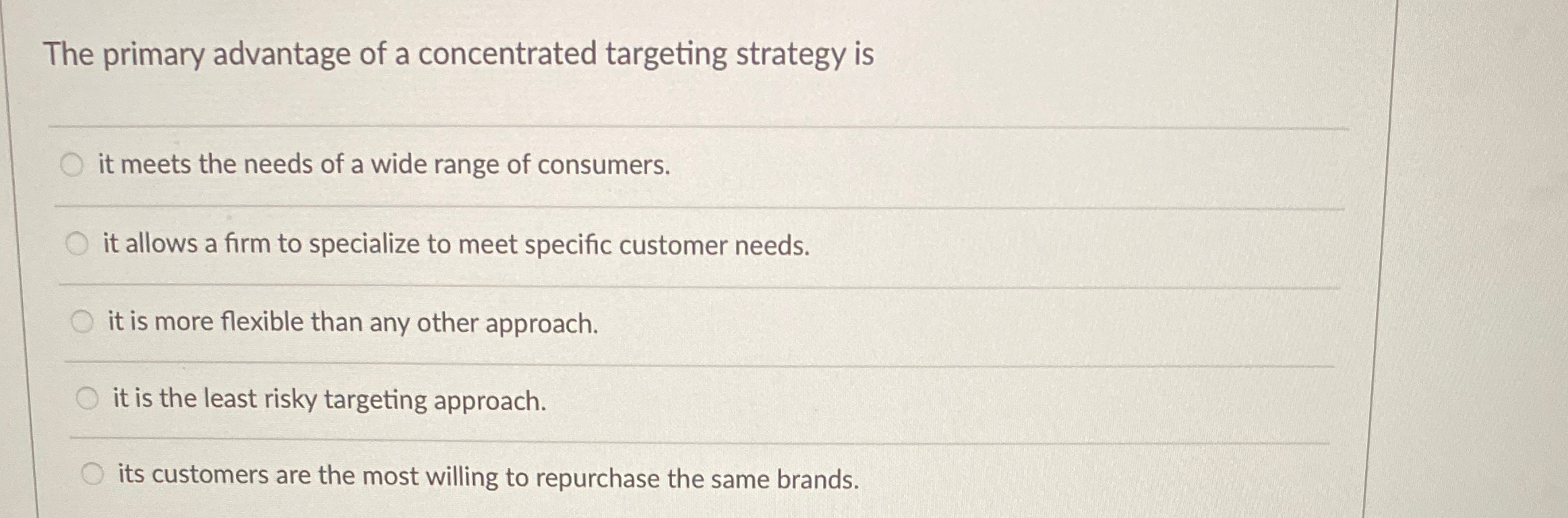 Solved The primary advantage of a concentrated targeting | Chegg.com