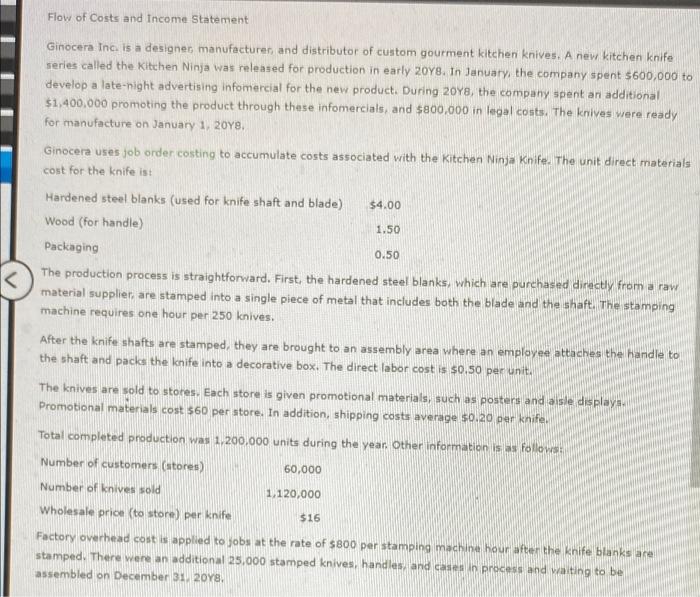 Solved Flow of Costs and Income Statement Ginocera Inci is a | Chegg.com