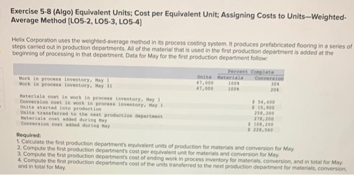 Solved Exercise 5-8 (Algo) Equivalent Units; Cost per | Chegg.com