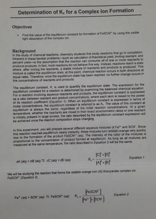 Solved Determination of Kc for a Complex lon Formation | Chegg.com