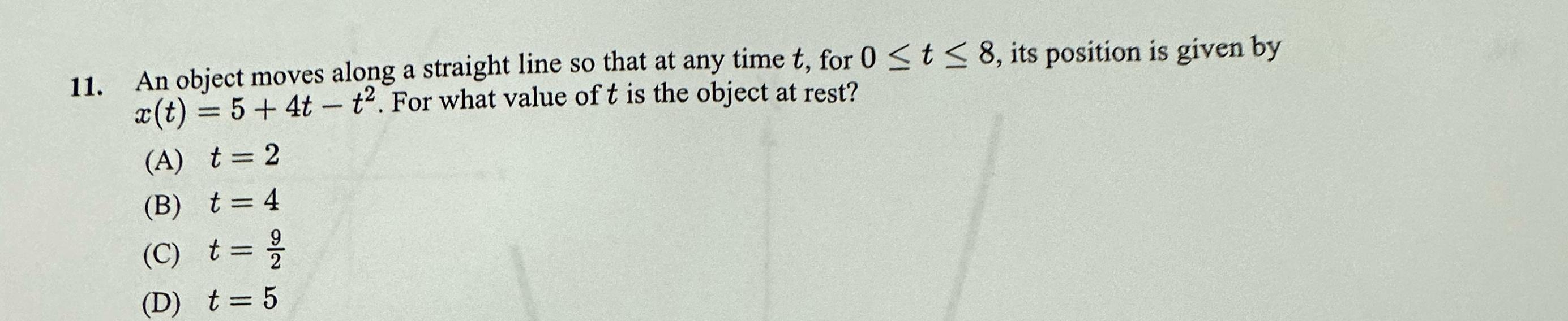Solved An object moves along a straight line so that at any | Chegg.com