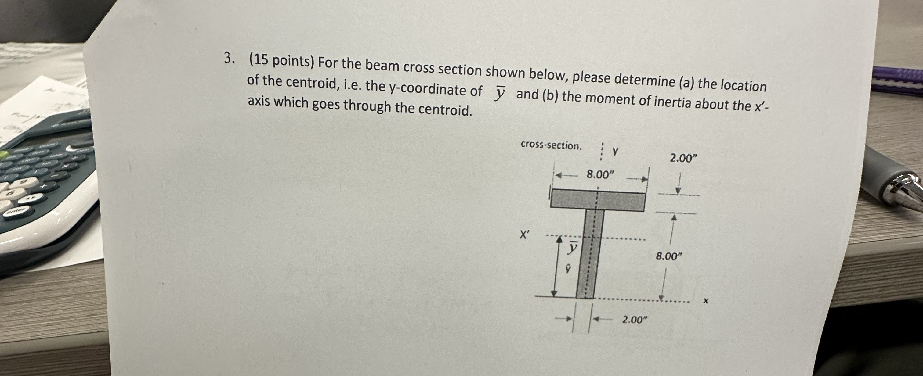 Solved (15 ﻿points) ﻿For the beam cross section shown below, | Chegg.com