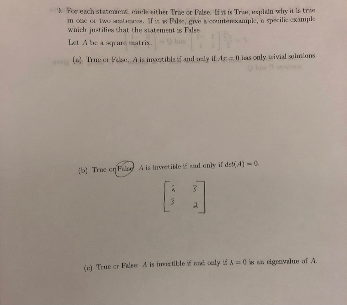 Solved 9. For each statement, circle either True or False. | Chegg.com