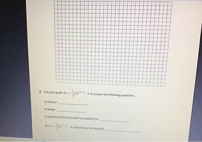 Solved 2. Use your graph of y=21(3)−2.0.4−8 to answer the | Chegg.com