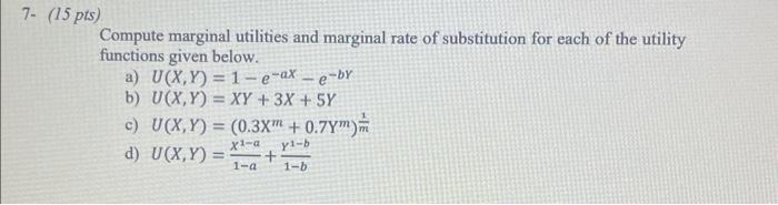 Solved Compute marginal utilities and marginal rate of | Chegg.com