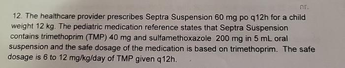 Solved The healthcare provider prescribes Septra Suspension | Chegg.com