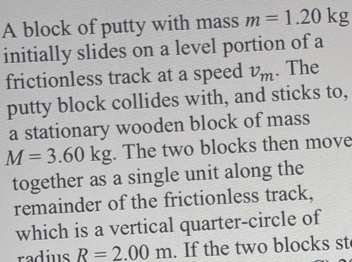 Solved A block of putty with mass m=1.20kg ﻿initially slides | Chegg.com