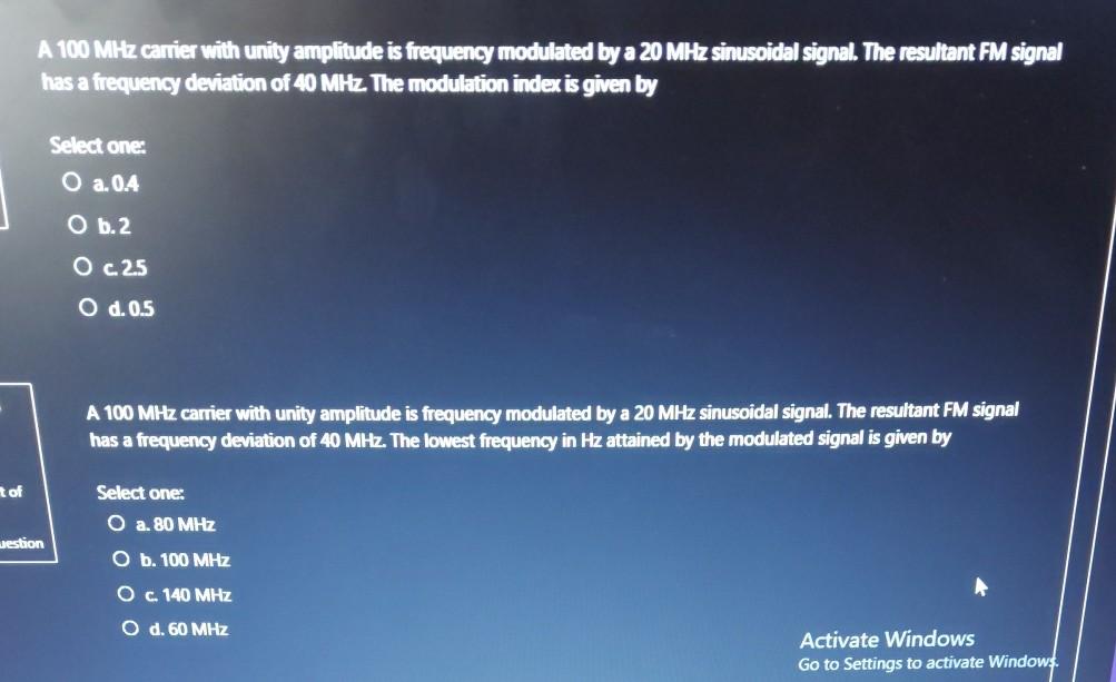 Solved A 100 MHz carrier with unity amplitude is frequency | Chegg.com