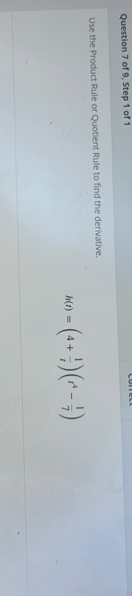 Solved Question 7 ﻿of 9, ﻿Step 1 ﻿of 1Use the Product Rule | Chegg.com