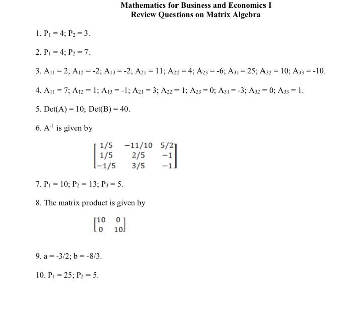 Mathematics for Business and Economics I Review | Chegg.com