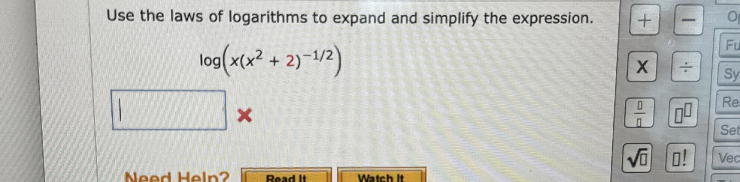 Solved Use the laws of logarithms to expand and simplify the | Chegg.com