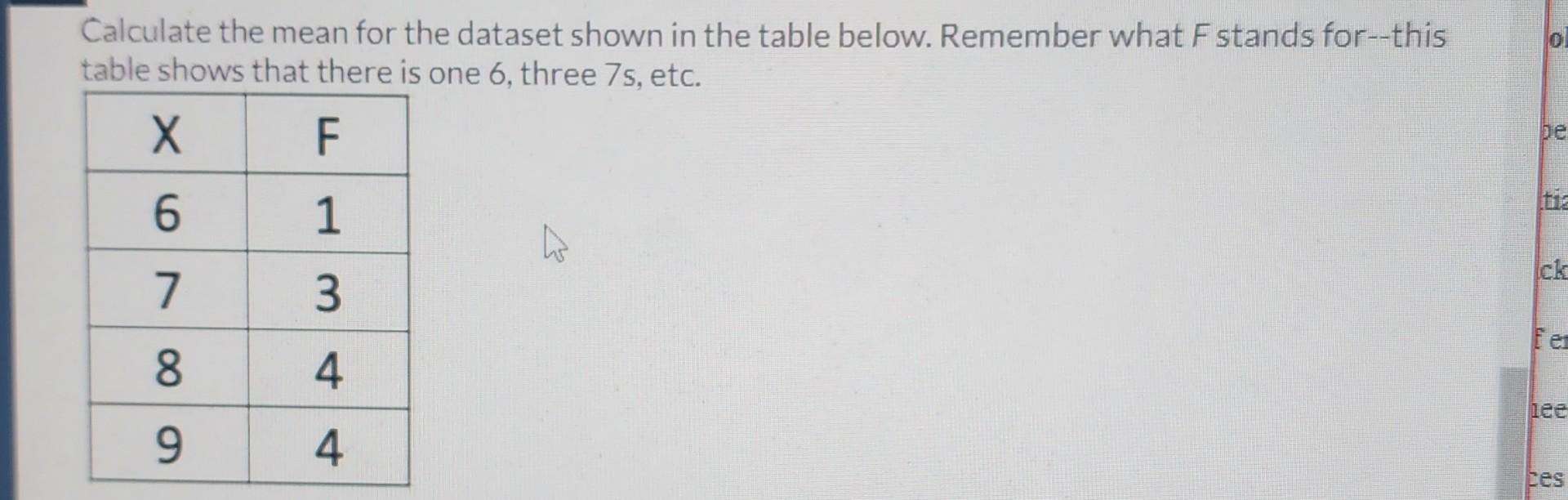 Solved Calculate the mean for the dataset shown in the table | Chegg.com