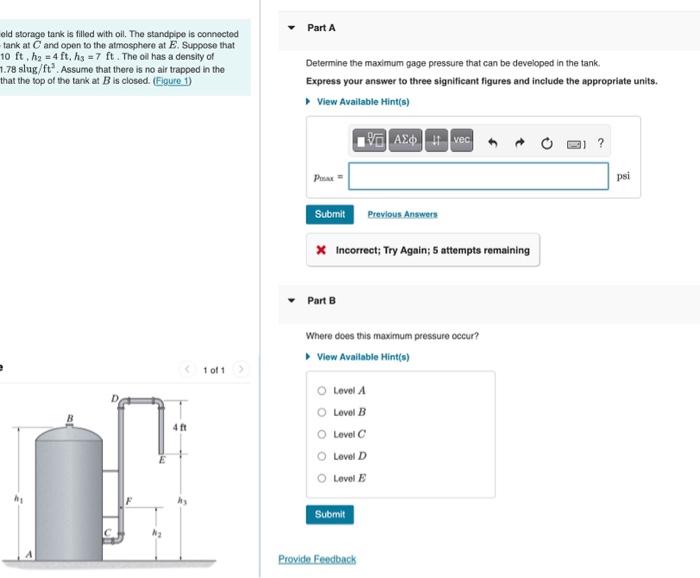 Solved ald storage tank is tillod with oil, The standpipe is | Chegg.com