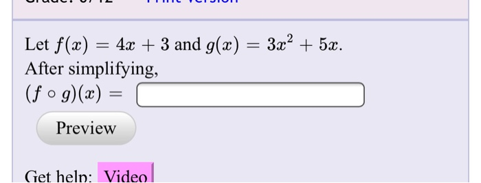 Solved Let f(x) = 4x + 3 and g(x) = 3x² + 5x. After | Chegg.com