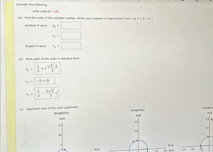 Solved Consider the following cube roots of -125 a)Find the | Chegg.com