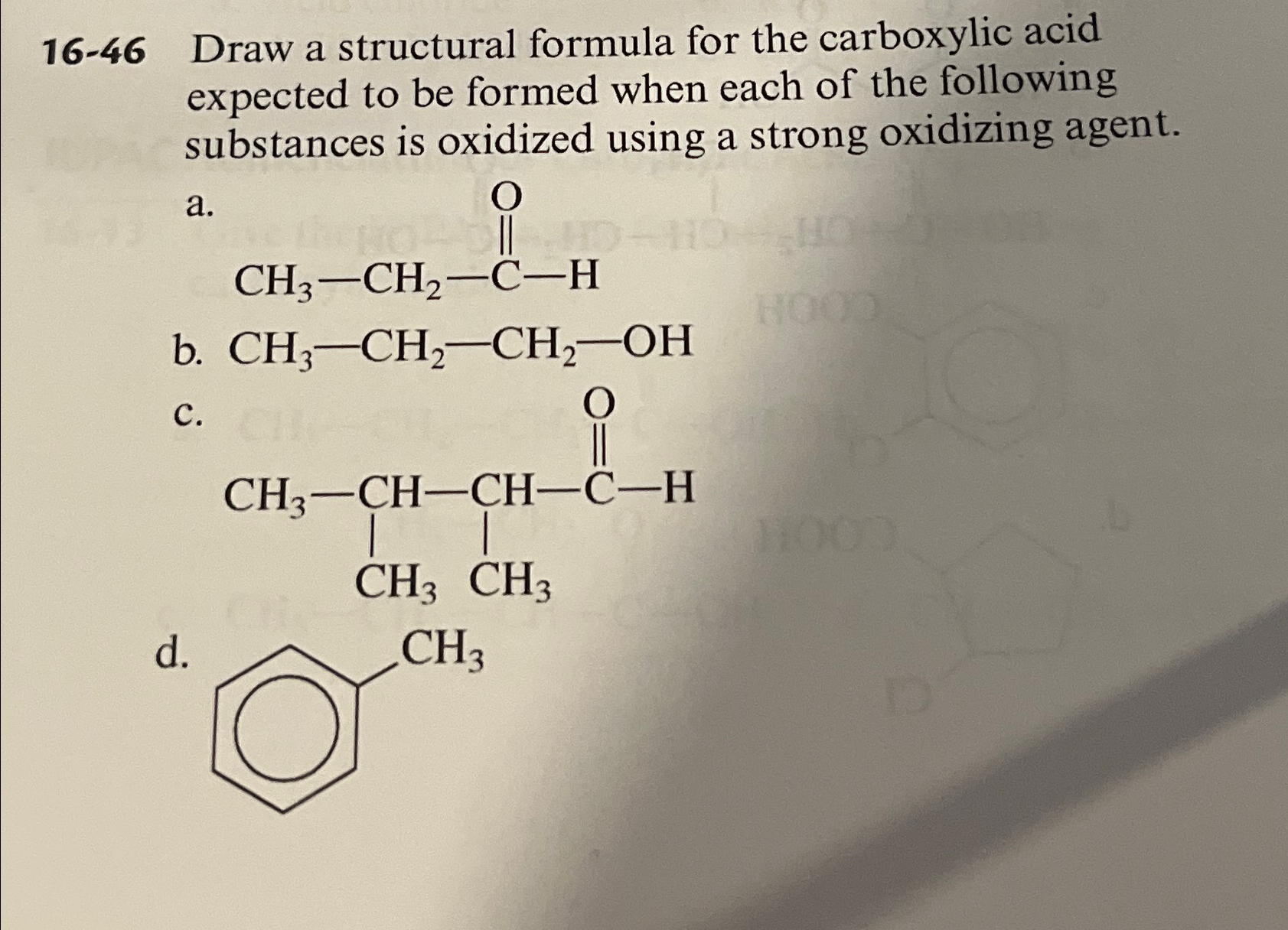 Solved 16-46 ﻿Draw a structural formula for the carboxylic | Chegg.com