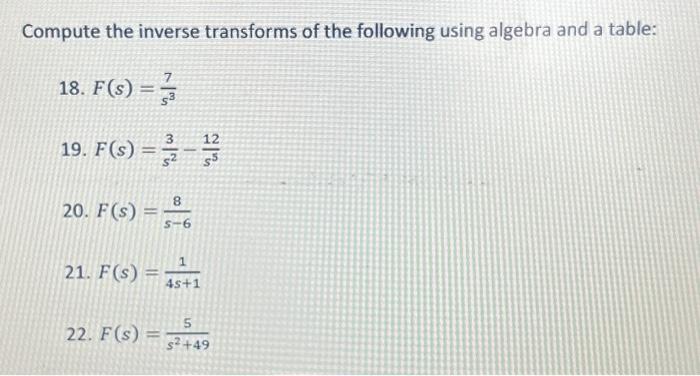 Solved Compute the inverse transforms of the following using | Chegg.com