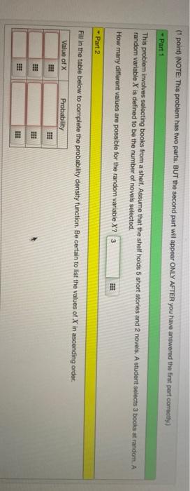 Solved (1 point) (NOTE: This problem has two parts. BUT the | Chegg.com