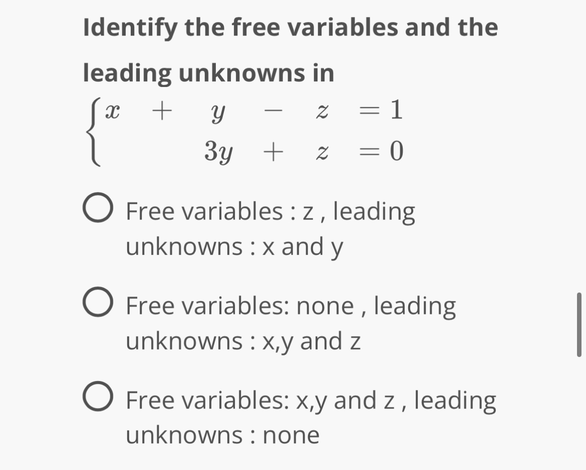 Solved Identify the free variables and the leading unknowns | Chegg.com