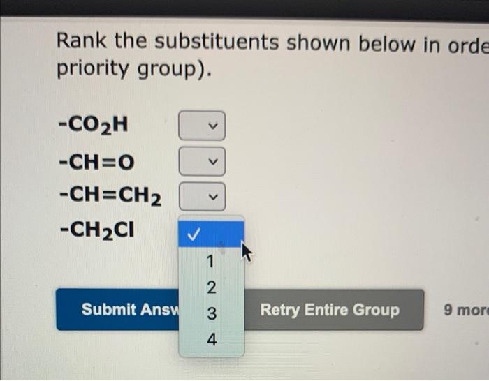 Solved Rank the substituents shown below in order of | Chegg.com