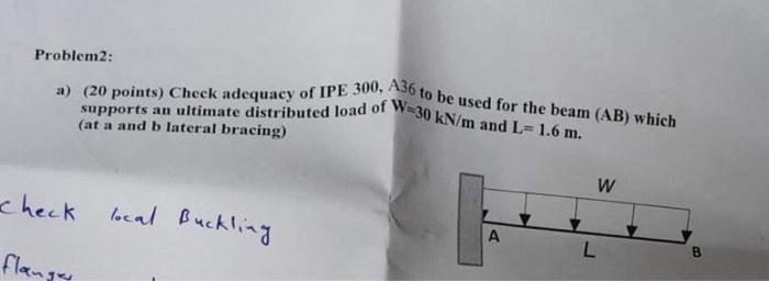 Solved a) (20 points) Check adequacy of IPE 300,A36 to be | Chegg.com