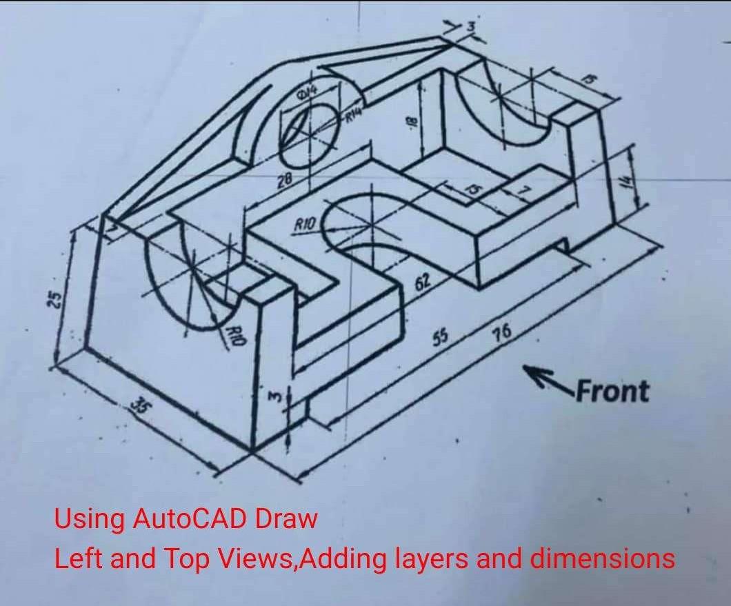 Solved Using AUTOCAD Draw Front and Top Views Adding layers | Chegg.com