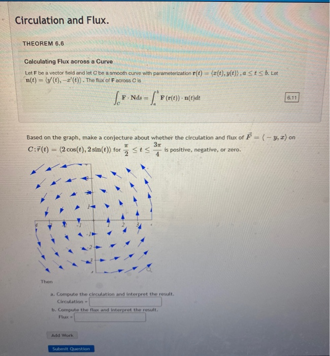 Solved Circulation and Flux. THEOREM 6.6 Calculating Flux | Chegg.com