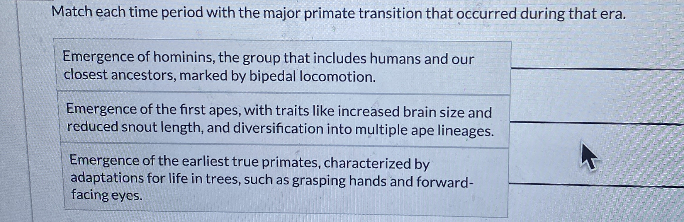 Solved Match each time period with the major primate | Chegg.com