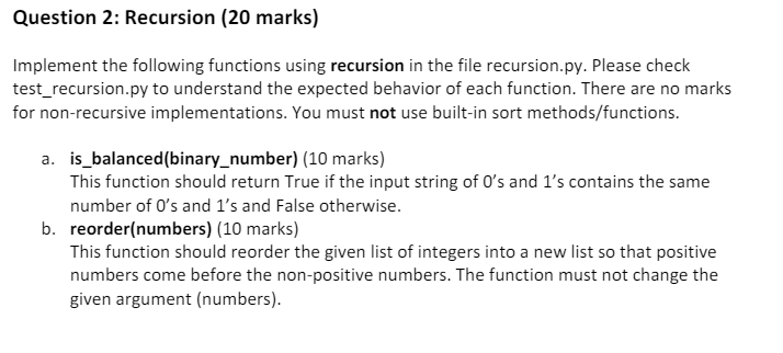 Solved Question 2: Recursion (20 marks)Implement the | Chegg.com Solved Question 2: Recursion (20 marks)Implement the | Chegg.com