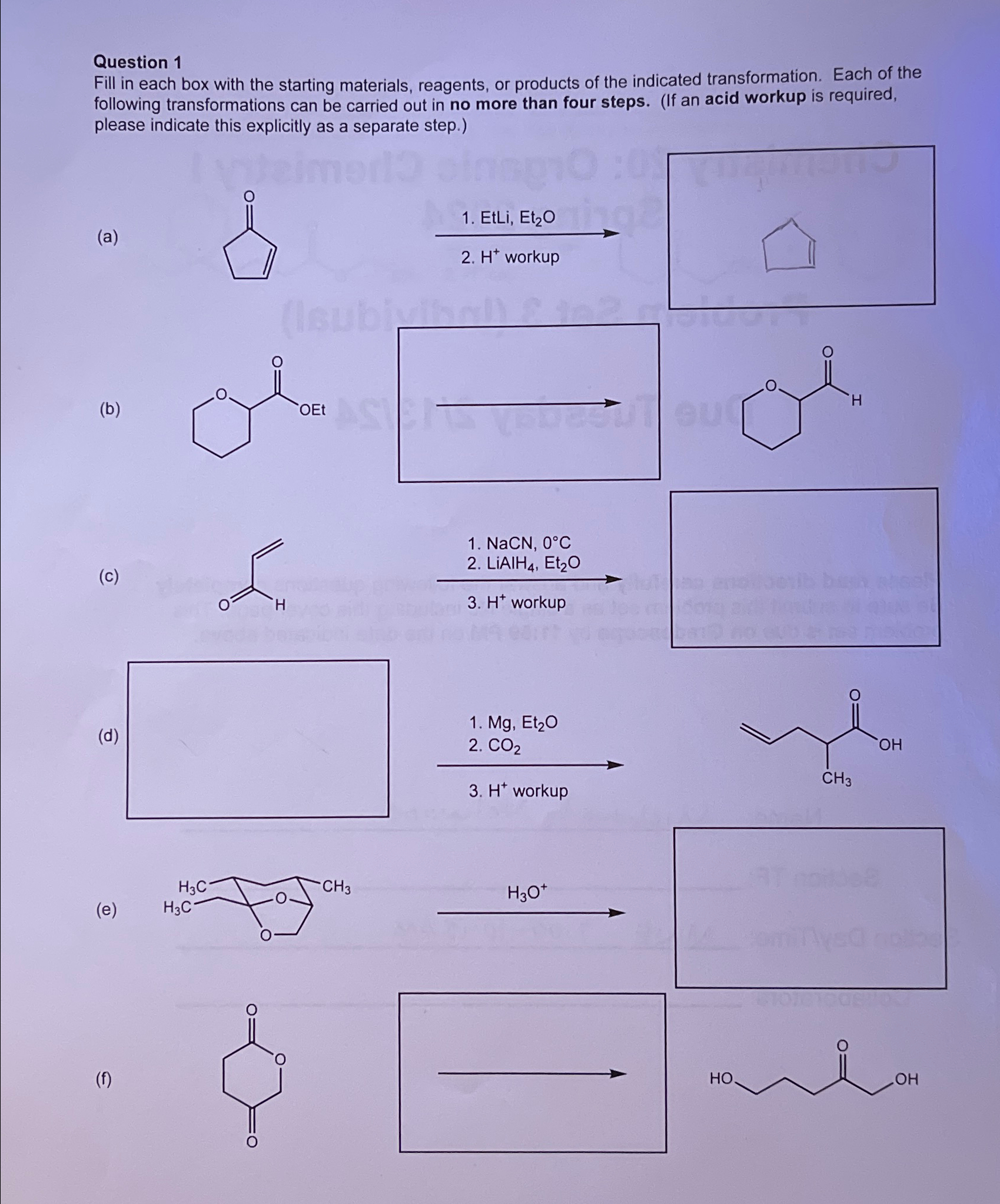 Question 1Fill in each box with the starting | Chegg.com