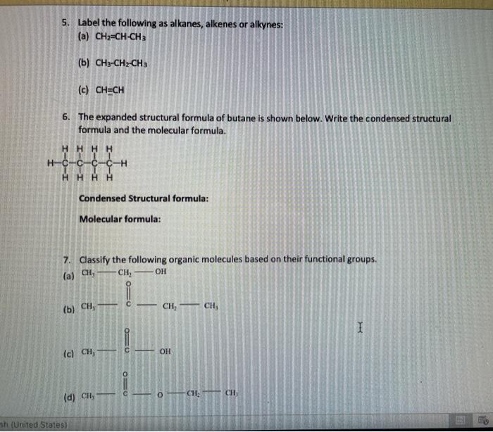 Solved 5. Label the following as alkanes, alkenes or | Chegg.com