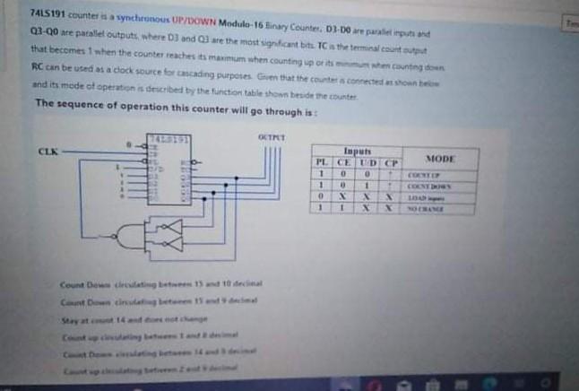Solved 74LS191 counter is a synchronous UP/DOWN Modulo-16 | Chegg.com