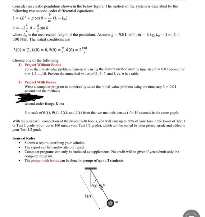 Solved m Consider an elastic pendulum shown in the below | Chegg.com