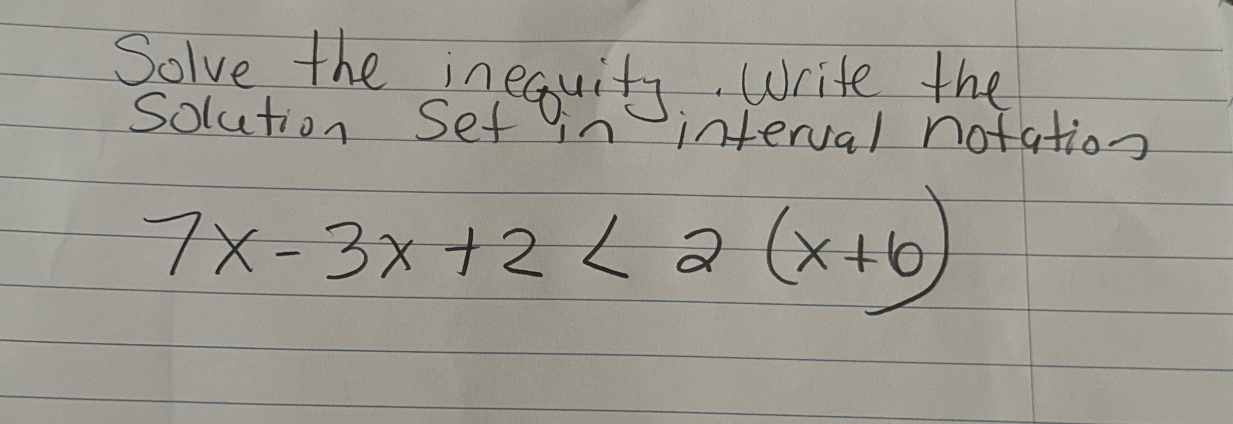Solved Solve the inequity. Write thesolution set in interval | Chegg.com