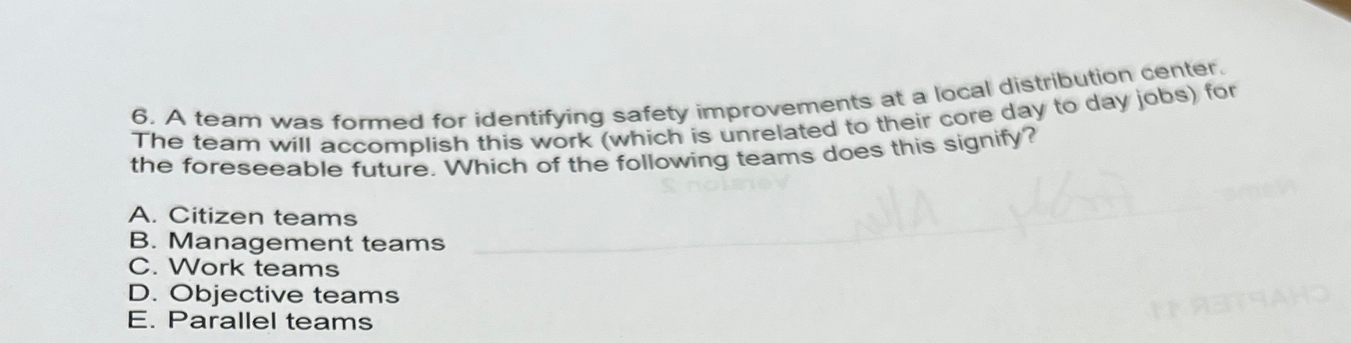 Solved A team was formed for identifying safety improvements | Chegg.com