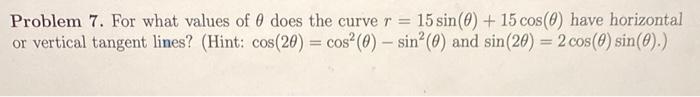Solved Problem 7. For what values of θ does the curve | Chegg.com