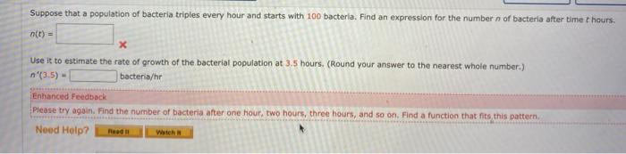 Solved Suppose that a population of bacteria triples every | Chegg.com