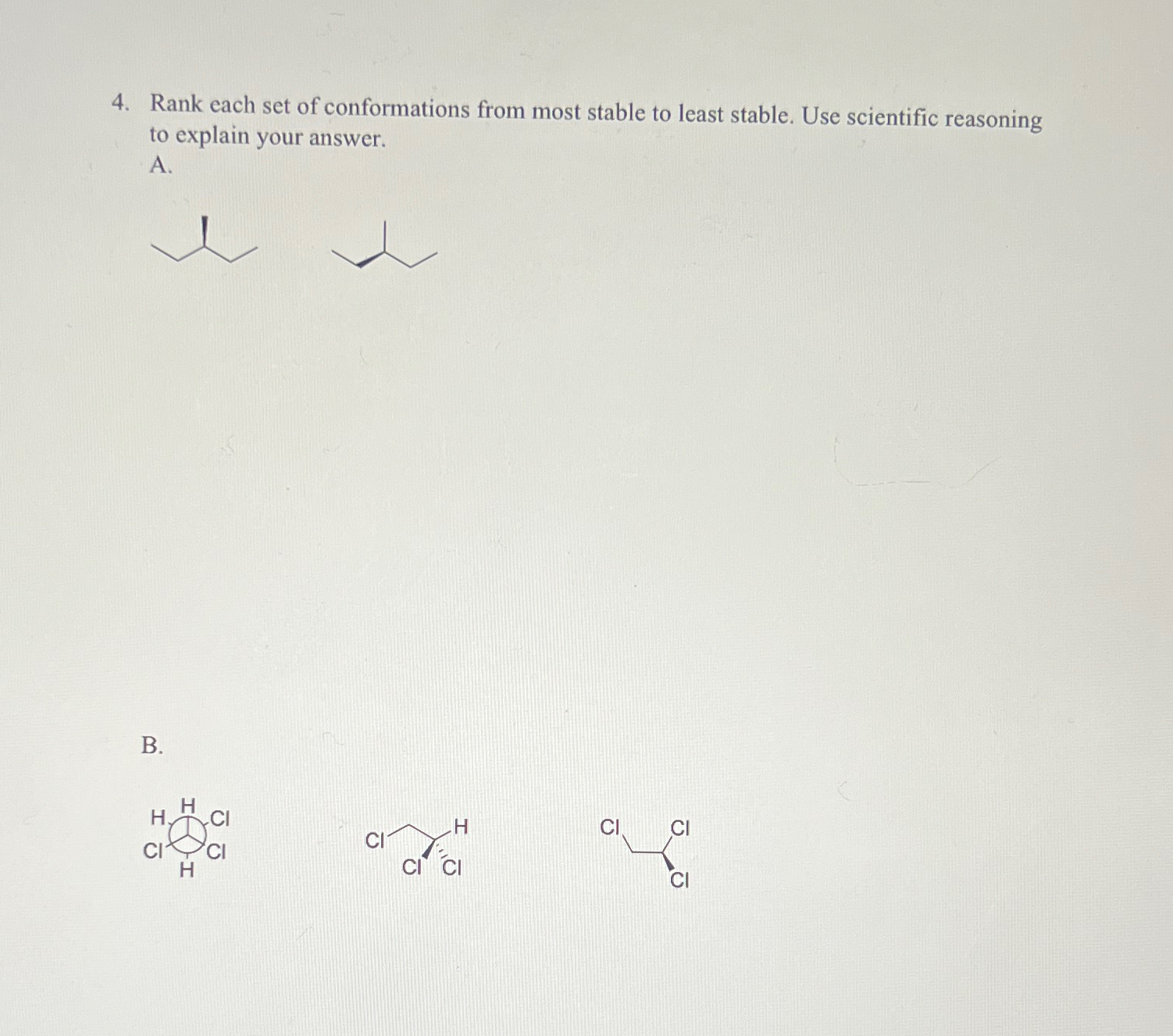 Solved Rank each set of conformations from most stable to | Chegg.com