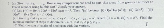 Solved (a) Given: a1,a2,…,am. How many comparisons we need | Chegg.com