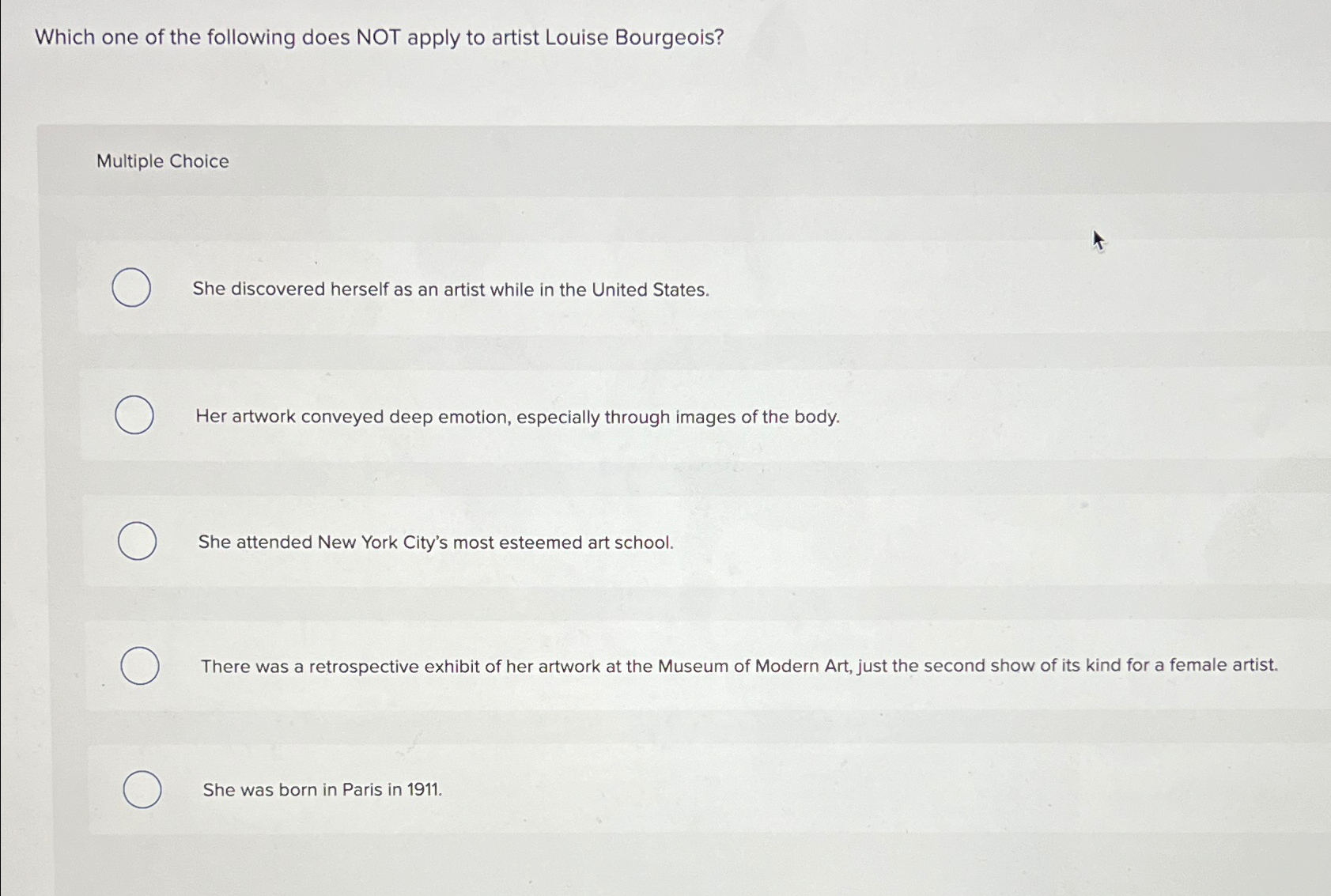 Solved Which one of the following does NOT apply to artist | Chegg.com