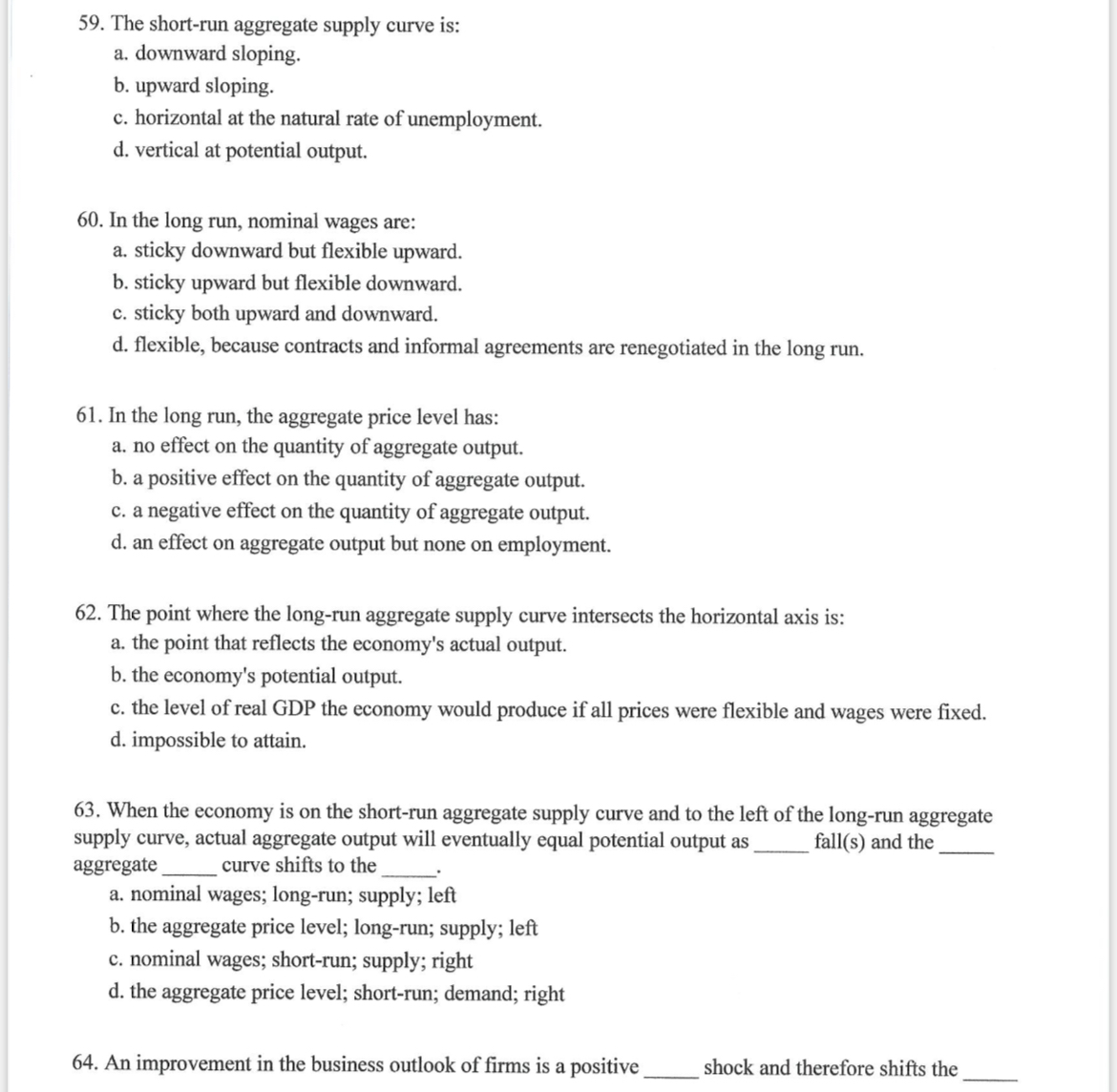 Solved The short-run aggregate supply curve is:a. ﻿downward | Chegg.com