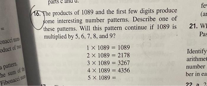 Solved 16. The products of 1089 and the first few digits | Chegg.com