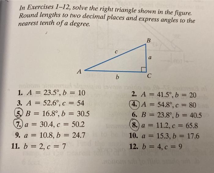 Solved In Exercises 1 12 Solve The Right Triangle Shown In Chegg