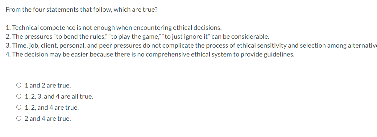 Solved From the four statements that follow, which are | Chegg.com