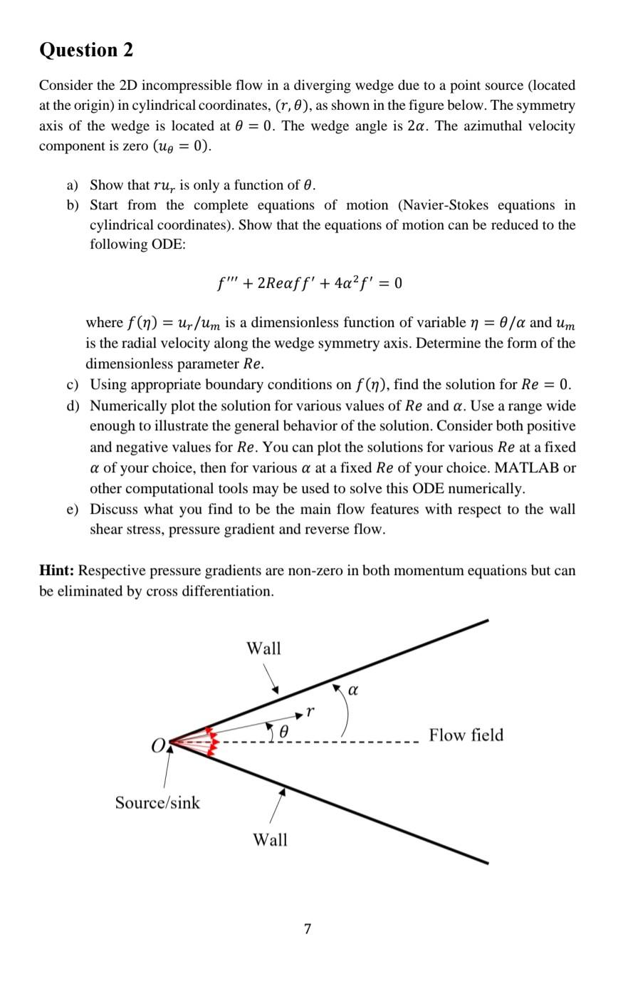 Solved Question 2 Consider The 2d Incompressible Flow In A