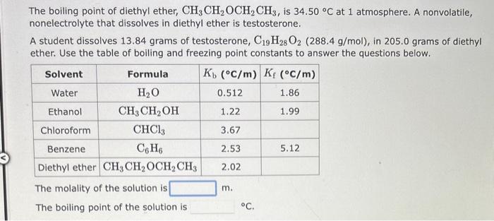 Solved The boiling point of diethyl ether, CH3CH2OCH2CH3, is | Chegg.com